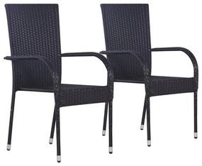 vidaXL Stohovatelné zahradní židle 2 ks polyratan černé