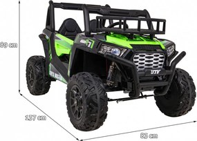 Ramiz Elektrická terénní bugina UTV pro děti zelená + dálkové ovládání + zavazadlový prostor + pomalý start + EVA kola + MP3 LED