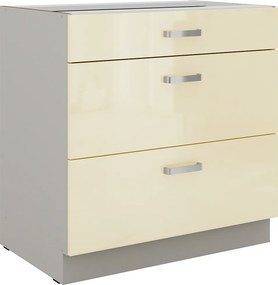 KARMEN | dolní skříňka 80 D 3S zásuvková | 80 cm | PREMIUM BOX | světle šedá/krémová lesk