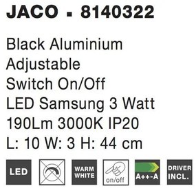Nova Luce Bodové LED svítidlo JACO, 3W, 3200K nastavitelné vypínač na těle Barva: Černá
