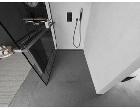 Mexen Kioto+, sprchová zástěna Walk-In s poličkou a věšákem 140 x 200 cm, 8mm čiré sklo černý vzor, ​​grafitový profil, 800-140-121-95-78