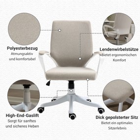 Ergonomická kancelářská židle Vinsetto s bederní opěrkou výškově nastavitelná do 120 kg v béžové barvě pro kancelář a domácí kancelář | Aosom.de