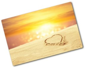 Wallmuralia Kuchyňská deska skleněná Srdce na písku 80x52 cm