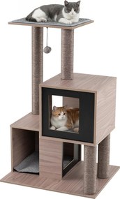 Costway Moderní škrabadlo pro domácí kočky 94 cm patrová dřevěná věž