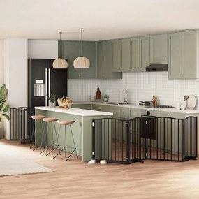 Zábrana pro psy s dvířky skládací 10 panelů černá 800 cm topol 3155631