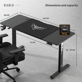Výškově Nastavitelný Pracovní Stůl Diablo X-Tensio 1400 Černý