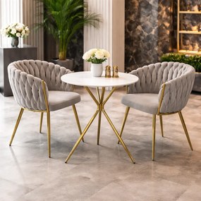 Jídelní křeslo, šedohnědá Taupe Velvet látka/gold chrom zlatý, DEILA