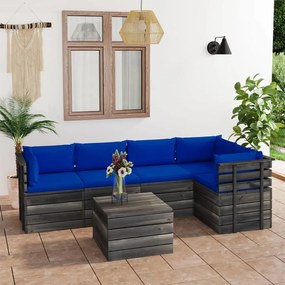 vidaXL 6dílná zahradní sedací souprava z palet + podušky borové dřevo [3061952] Barva: Modrá