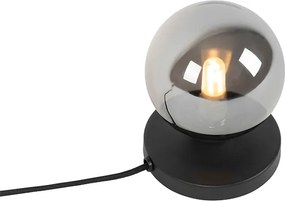 Moderní stolní lampa černá s kouřovým sklem - Atény
