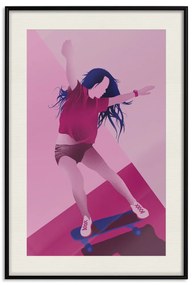Plakát Powerslide - žena na skateboardu v pastelově růžovém motivu