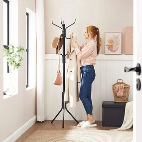 Stojan na kabáty se 12 háčky, stabilní kovový věšák, 182 cm vysoký, černý