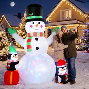 Outsunny Nafukovací vánoční sněhulák, 243 cm, s barevným LED světlem, na venkovní použití