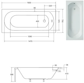 NIKIDO - B Akrylátová vana  INTRICA 150x75, 160x75, 170x75 Velikost: 150x75