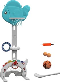Dětský 5v1 basketbalový koš AIYAPLAY s nastavitelnou výškou a motivem zlaté rybičky - fotbal, golf, hra s kroužky pro vnitřní použití