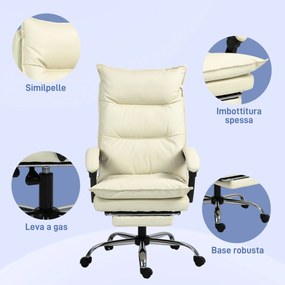Vinsetto ergonomické kancelářské křeslo, náklon 155° s vysouvací opěrkou nohou, snadno čistitelná PU koženka, polstrované opěrky, otáčecí a výškově n…