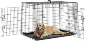 Skládací psí klec PawHut - transportní box s 2 dveřmi, odnímatelnou zásuvkou a madlem 121x77x82 cm černá | Aosom