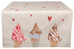 Béžový bavlněný běhoun na stůl se zmrzlinou Frosty And Sweet  - 50*140 cm