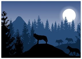 Obraz - Smečka vlků za úplňku (70x50 cm)
