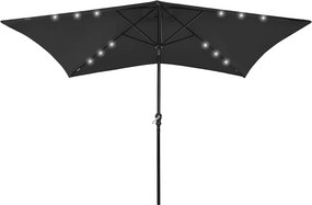 Zahradní slunečník s LED a ocelovou tyčí černý 2 x 3 m 313792