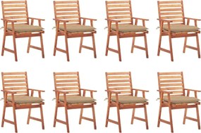 vidaXL Zahradní jídelní židle 8 ks s poduškami masivní akáciové dřevo [3078390] Barva: taupe