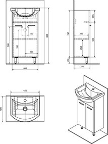 Aqualine Sapho, ZOJA umyvadlová skříňka 42x74x25cm, dub platin, 51144