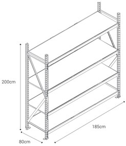 REGÁL LONGSPAN, Kovový regál 200x185x80cm, 4x DTD police, 800kg na polici