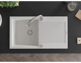 Mexen Leo, 1-komorový granitový dřez 900x500x190 mm a dřezová baterie Elia, bílá, 6501-20-670101-00