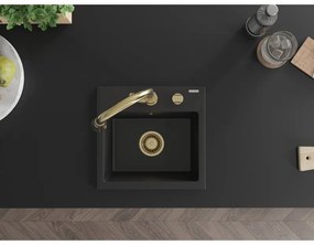 Mexen Milo, 1-komorový granitový dřez 435x410x171 mm a dřezová baterie Elia, černá, 6505-77-670101-50