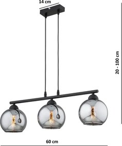 Brilagi - Lustr na lanku DIOR 3xE27/60W/230V černá/kouřová šedá