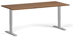 Výškově nastavitelný stůl, 180x80 cm, 2 motory, šedá podnož, ořech