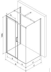 Mexen Omega třídílný sprchový kout, rozsouvací 140 x 100 cm, Průhledné, Chromovaná - 825-140-100-01-00-3S