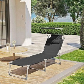 Zahradní lehátko LAGUNA s nastavitelnou clonou, 193x53x29cm, černá SongmicsHome