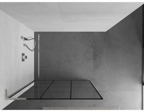 Mexen Kioto L, sprchová zástěna Walk-In 120 x 200 cm, 8mm čiré sklo černý vzor, ​​broušená ocel profil, 800-120-103-97-77