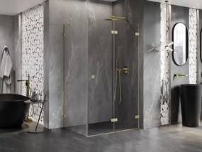 Mexen Lunar-F, sklápěcí sprchový kout pravý 100 x 90 cm, 8mm čiré sklo, zlatý matný profil, 836-100-090-55-00-P