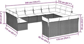 13dílná zahradní sedací souprava podušky světle šedá polyratan 3218452