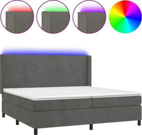 Box spring postel s matrací a LED tmavě šedá 200x200 cm samet 3139464