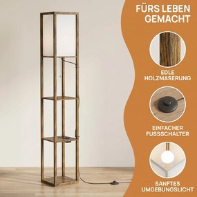HOMCOM LED stojací lampa se 3 policemi, stojací lampa s objímkou E27, 26 x 160 cm, pro obývací pokoj/ložnici