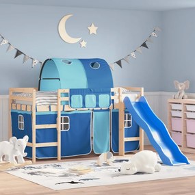 Dětská patrová postel se závěsy modrá 90 x 200 cm borovice,  3207046