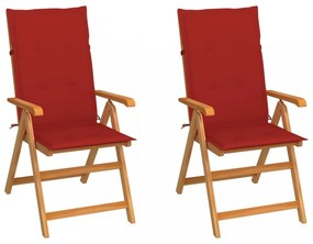 Zahradní židle 2 ks teak / látka Dekorhome Červená
