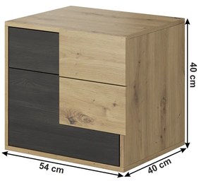 Noční stolek, černá borovice norská/ dub artisan, BAFRA