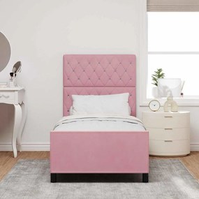 Postel s boxspringem s čelo Růžová 90 x 200 cm samet 3344854