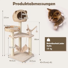 Costway 121 cm vysoký šplhací strom na škrabadlo s Cat Cave, přírodní