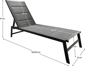 Kondela Polohovací zahradní lehátko, černá/šedá, LOPEZ
