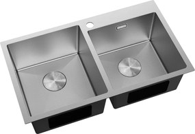 Mexen Xorin, 2-komorový nerezový dřez 780 x 450 mm, broušená ocel, vzor voština, 6441782000-01HC