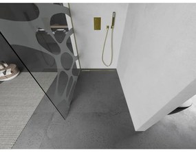 Mexen Kioto L, sprchová zástěna Walk-In 90 x 200 cm, 8mm čiré sklo bílý vzor, ​​zlatý matný profil, 800-090-103-55-97