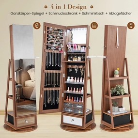 Costway Šperkovnice 360° otočná zrcadlová skříňka se zrcadlem po – 140 × 37 cm