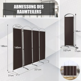 Costway Skládací 4panelový rozdělovač pro domácnost 221 x 51 x 188