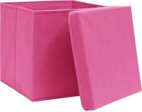 Úložné boxy s víky 4 ks růžové 32 x 32 x 32 cm textil 288346
