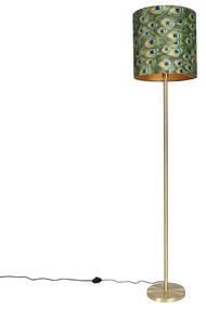 Stojací lampa mosazná s pávím odstínem 40 cm - Simplo