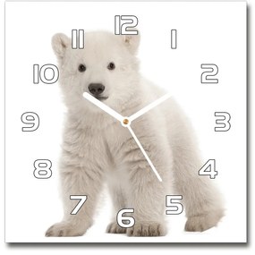 Wallmuralia Skleněné hodiny čtverec Polární medvídek 30x30 cm